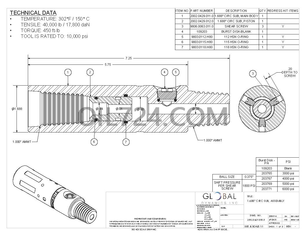 GDI 1.688英寸循环接头总成 - 1.0英寸AMMT Box x Pin 2002.0429.000.0 - OIL724
