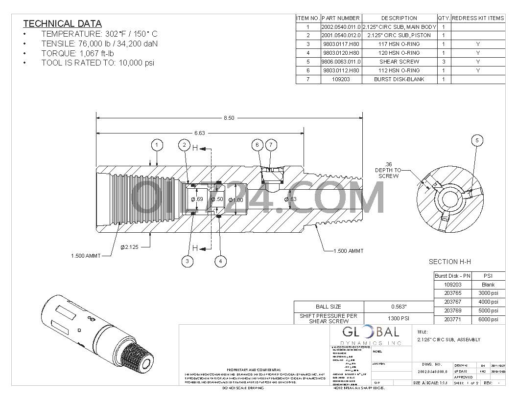 GDI 2.125" Circ Sub, Assembly - 1.500" AMMT Box x Pin 2002.0540.000.0 ...