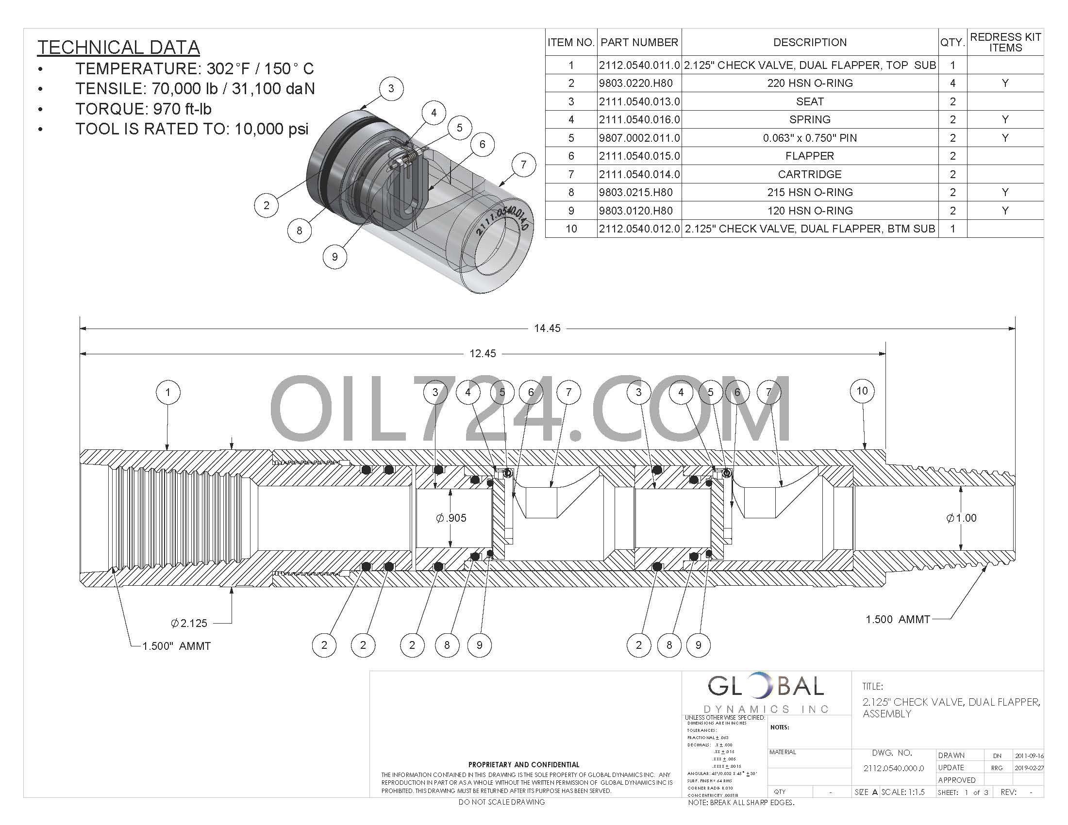 GDI 2.125" Dual Flapper Check Valve, Assembly - 1.500" AMMT Box x Pin ...
